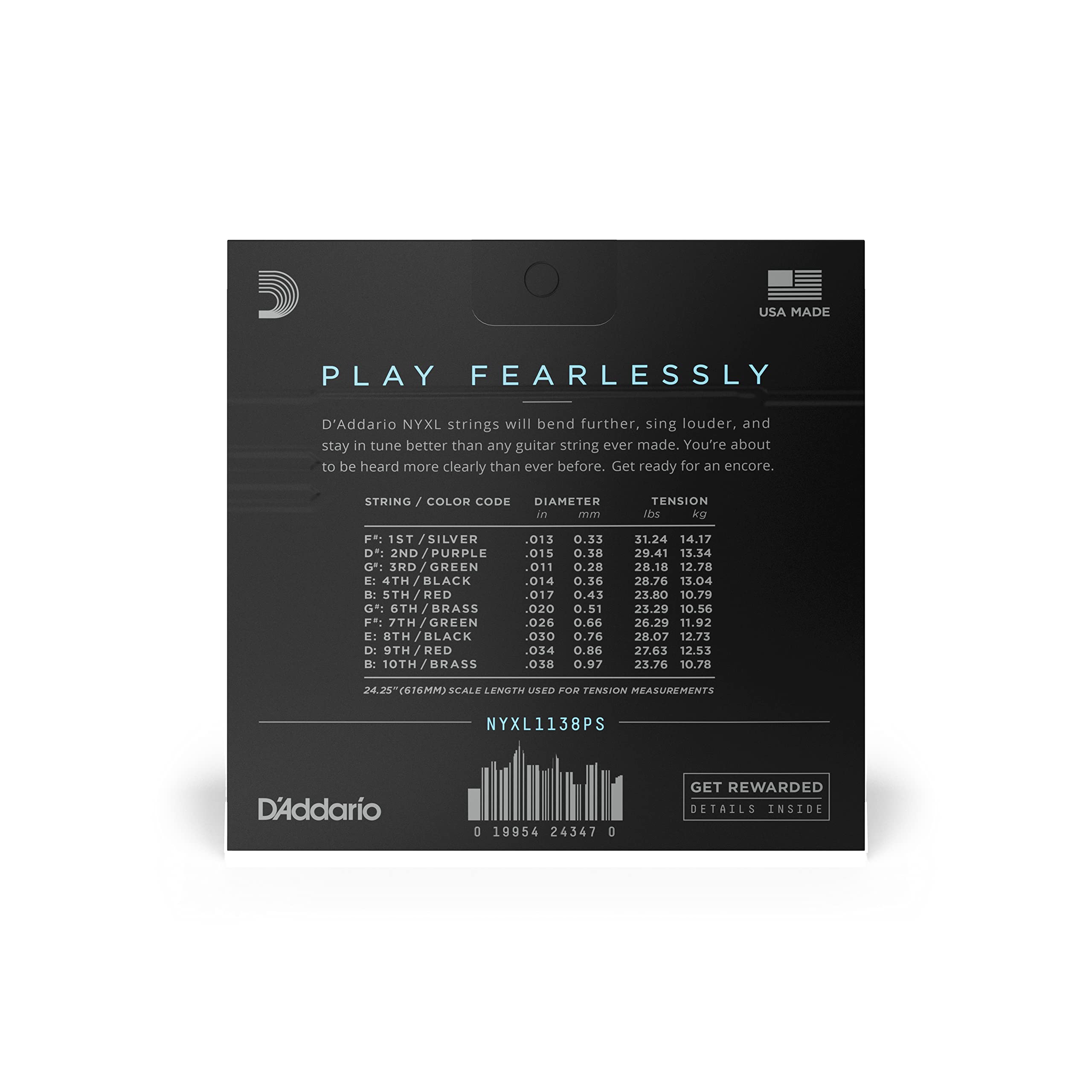D'Addario Guitar Strings - NYXL Electric Pedal Steel Guitar Strings - NYXL1138PS - Unrivaled Strength, Tuning Stability, Enhanced Mid-Range - For 10 String Pedal Steel Guitars - 11-38 Regular Light E9