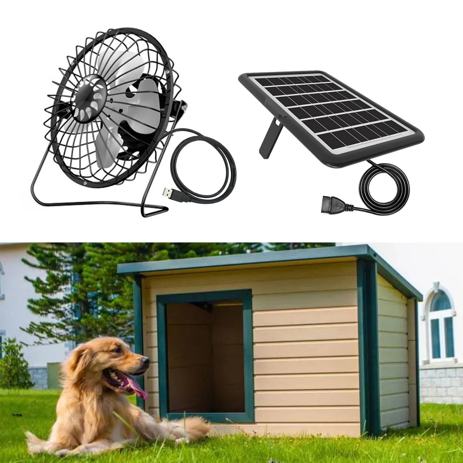 DELUMEE 6 Inch Greenhouse Ventilation Fan with 12W Solar Panel, Cloudy Days Working Solar Powered Fan for Pet Houses Chicken Coops, Solar Panel Fan for Motorhome, with 14ft Powercord