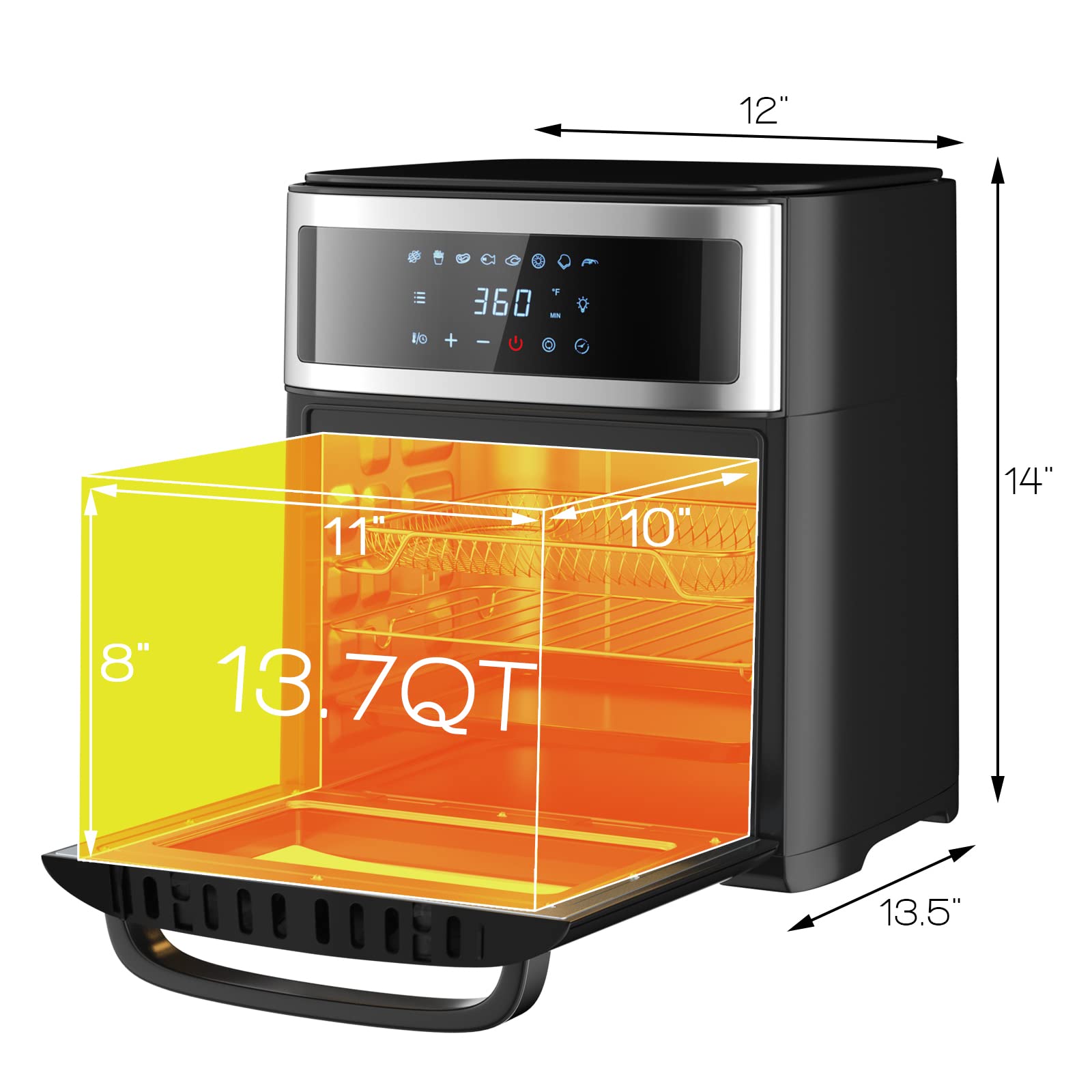 Costway 13.7-Quart Large Capacity Air Fryer with 8 Preset Cooking Menus, 360 Rapid Air Circulation Technology, 1700W Motor, Oil-Free Crispy Food, Smart Control Panel, 9 Accessories