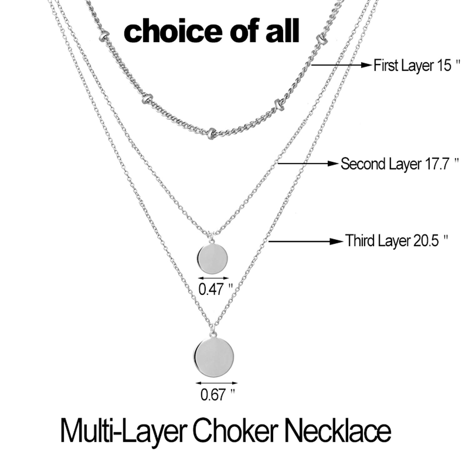 choice of all 3 Layer 14K Gold Plated Choker Necklace for women Dainty Disc Chokers Necklace Adjustable Layered Circle Necklace Simple Boho Jewelry (3layer Bead-Silver)