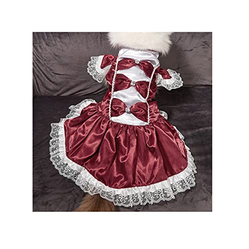 SHIAOMIN Maid Dress Dog Dresses Cute Doggie Clothes Summer Puppy Skirts Kitten Outfits Apparel Walking Dress Suitable for Pet in Parties, Important Occasions (Large, Red)