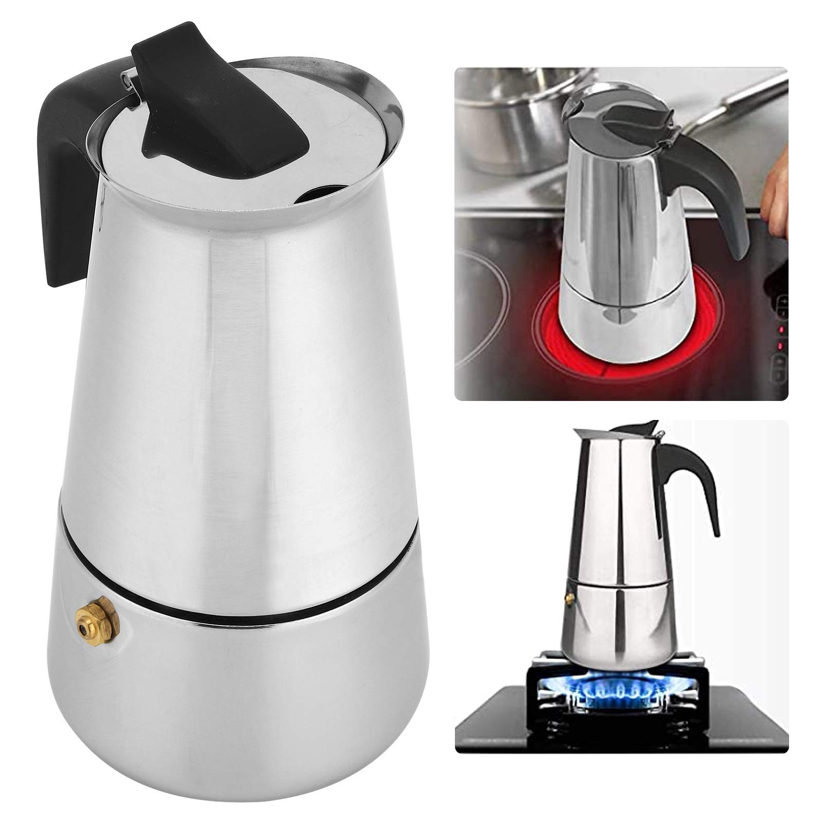 OUKENS Stovetop Espresso Maker, 4cup/200ml Italian Classic Coffee Maker Stainless Steel Moka Pot Percolator Coffee Pot Coffee Kettle Pot for Home Kitchen Induction