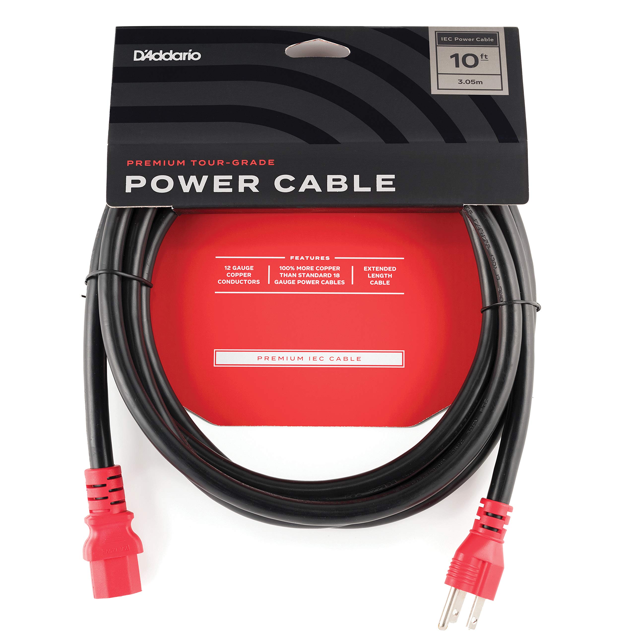 D'Addario Accessories IEC power cable - IEC to NEMA Plug Power Cable, 10FT (North America) Male to Female