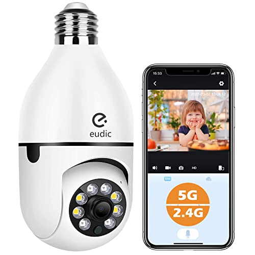 Light Bulb Security Camera,Free Cloud Storage 1080P 2.4GHz / 5GHz WiFi Smart Home Surveillance 360 Degree Pan,Tilt Panoramic ,Human Motion Detection, Color Night Vision, Two Way Talk, Indoor Outdoor