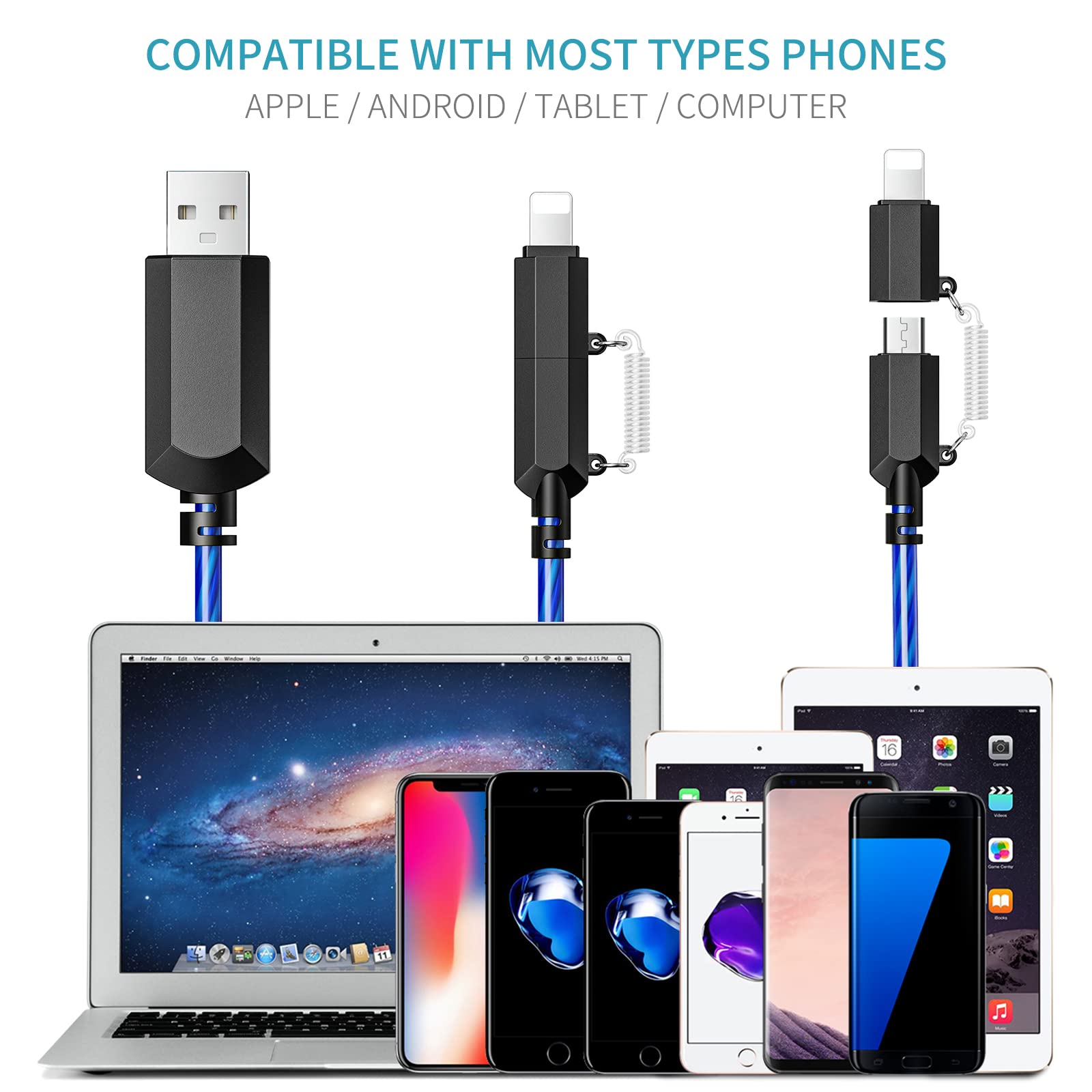 Foxnovo Micro USB Charging Cable Cord- 2 in 1 3ft Fast Charger Cable Compatible with iPhone X/ 8 Plus/ 8/7 Plus/ 7/6 Plus and Android Phones Tablets Computers (MFI Certified)