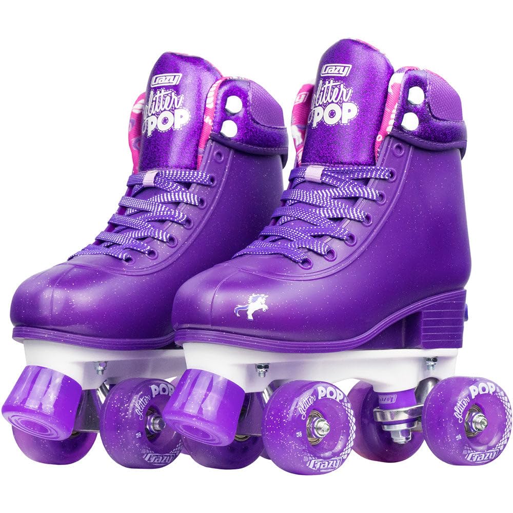 Crazy Skates Adjustable Roller Skates for Girls and Boys - Glitter Pop Collection - Size Adjustable to fit Four Sizes - Purple (Size: Small | j12-2)
