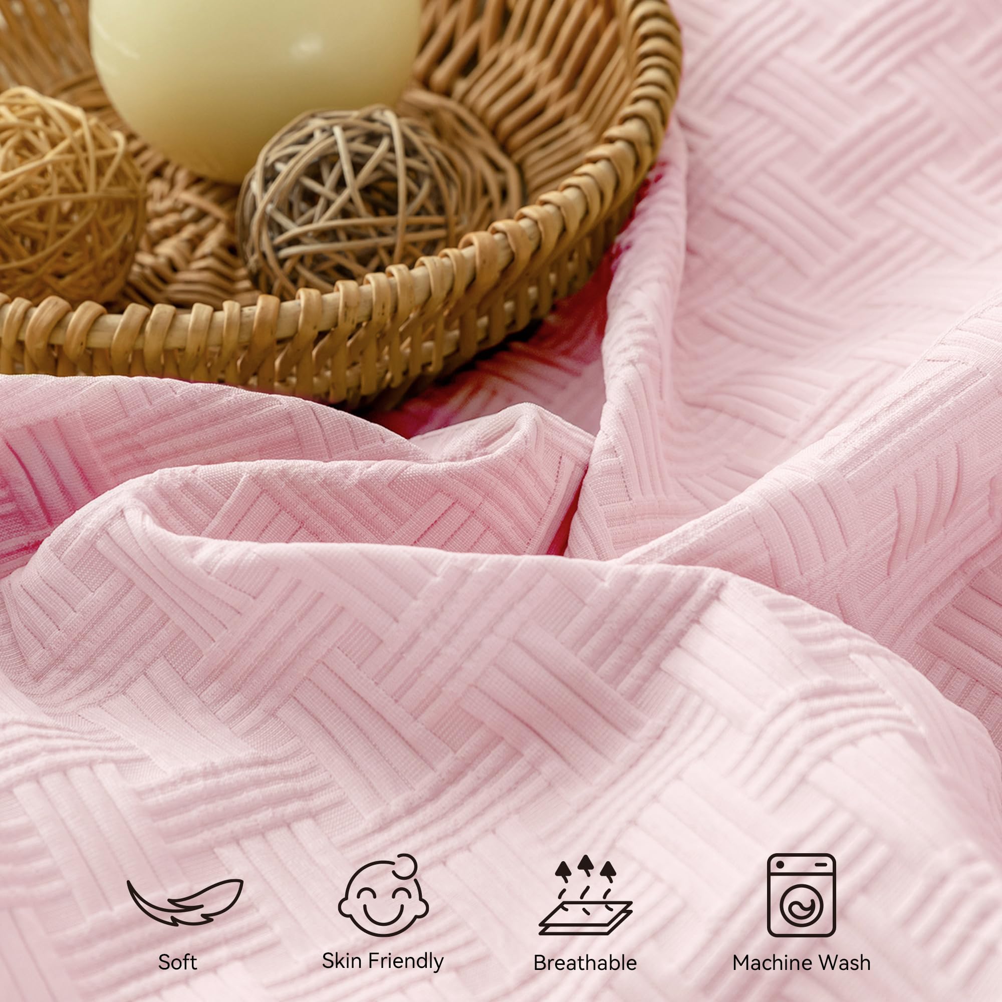 JELLYMONI Pink Duvet Cover Full Size - 3 Pieces Soft and Breathable Microfiber Knitted Jacquard Waffle Weave Striped Comforter Cover with 8 Corner Ties & Zipper Closure