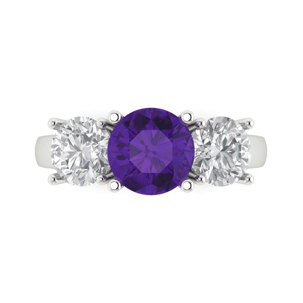 Clara Pucci 3.25 ct Round Cut Solitaire 3 stone Natural Amethyst gemstone Designer Anniversary Bridal Engagement Ring 14k White Gold
