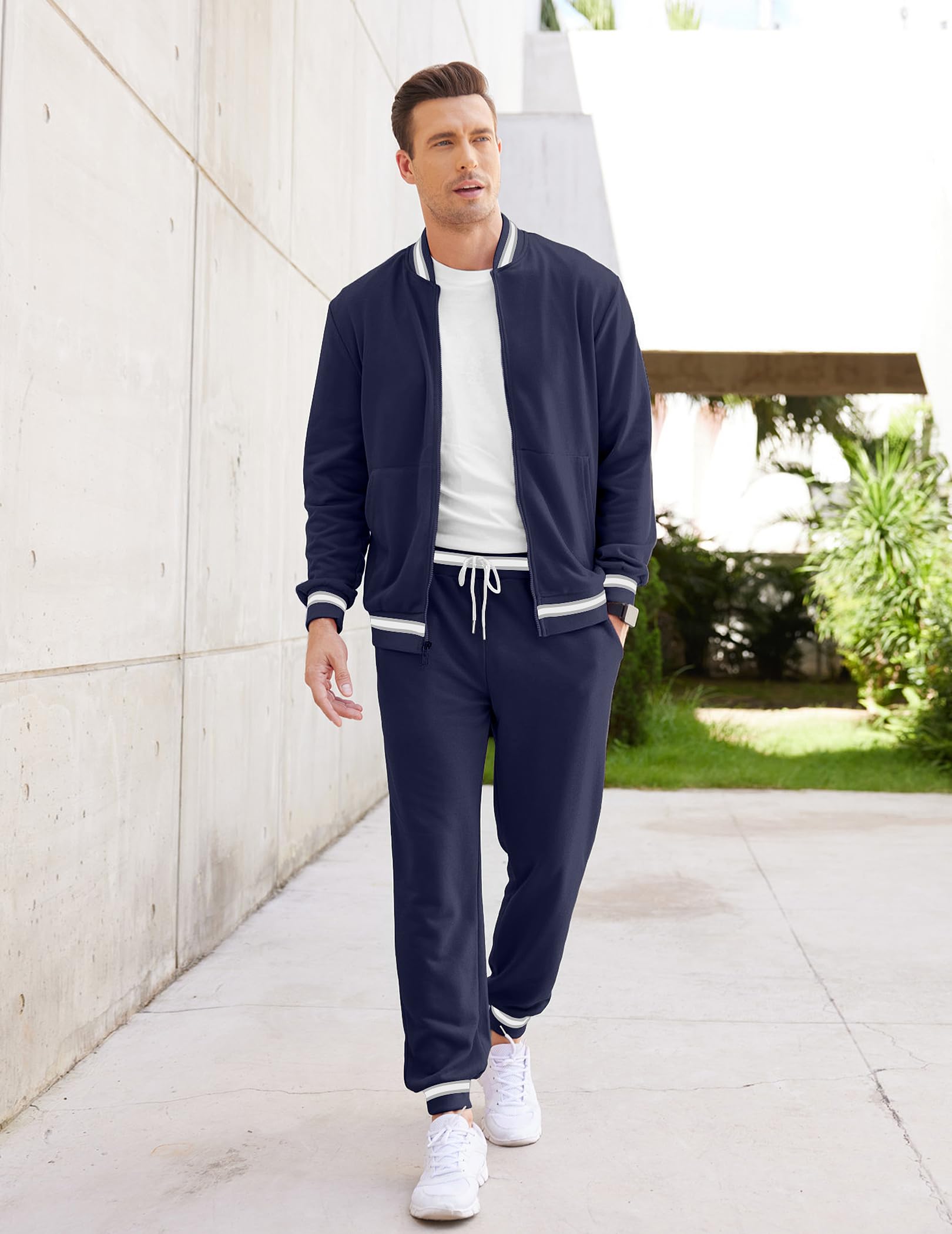 COOFANDY Tracksuit For Men Set Zip Up Jogging Suits 2 Piece Warm Casual Athletic Jogging Sweatsuits Navy Blue