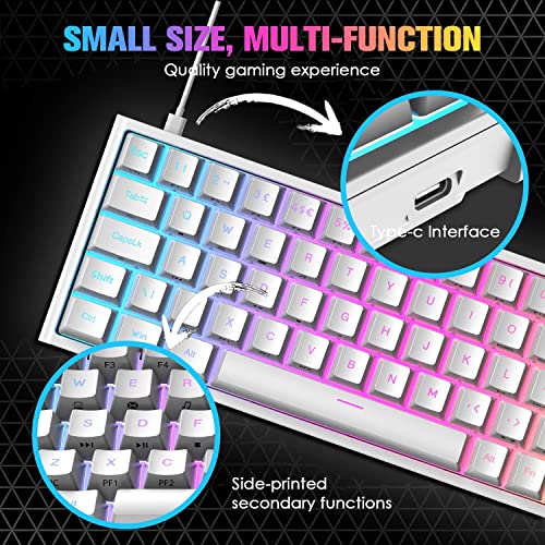One 2 Mini 60% Wired Gaming Keyboard and Mouse Combo,Wired Chroma RGB Backlit+6400DPI Honeycomb Lightweight Mouse,Compact Anti-Ghosting Metal Panel WaterProof for PC Mac PS4 PS5 (White/Red Switch)