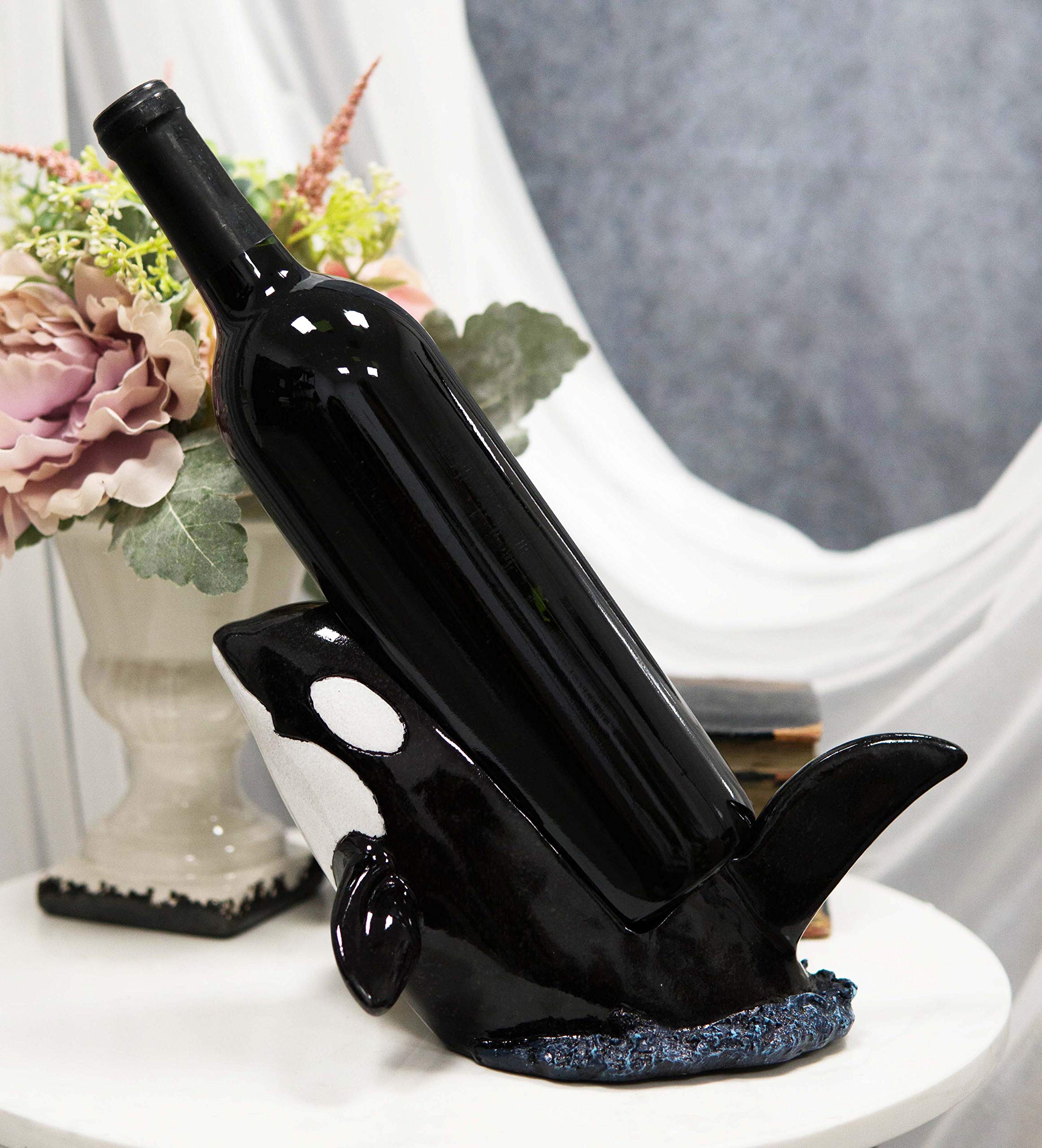 Ebros Deep Ocean Marine Orca Killer Whale Breaching Out of Water Wine Bottle Holder Statue 9.25" Long Nautical Sea Coastal Boating Fish Themed Storage Caddy Figurine