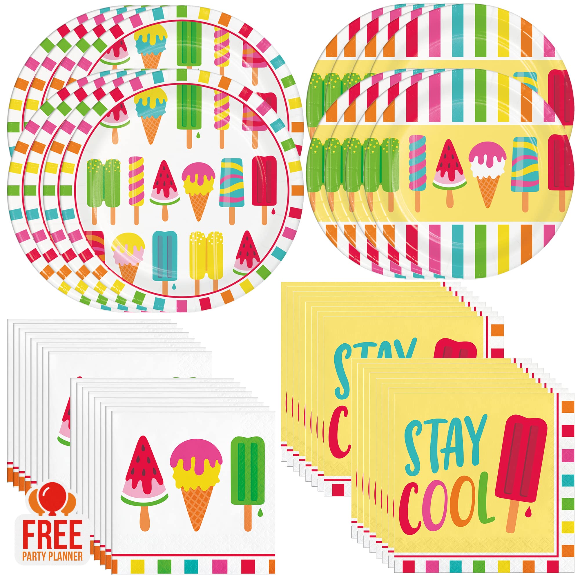 Creative Converting Sweet Summer Dinnerware Party Bundle for 8 - Dinner & Dessert Plates, 16 Beverage & Luncheon Napkins - Summer Birthday Pool Parties Bulk Paper Supplies Set Disposable