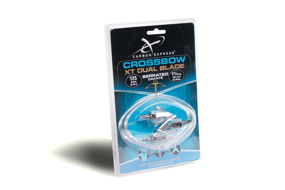 Carbon Express XT Dual Blade Serrated Crossbow Broadhead, 125 Grain Weight, 3-Pack