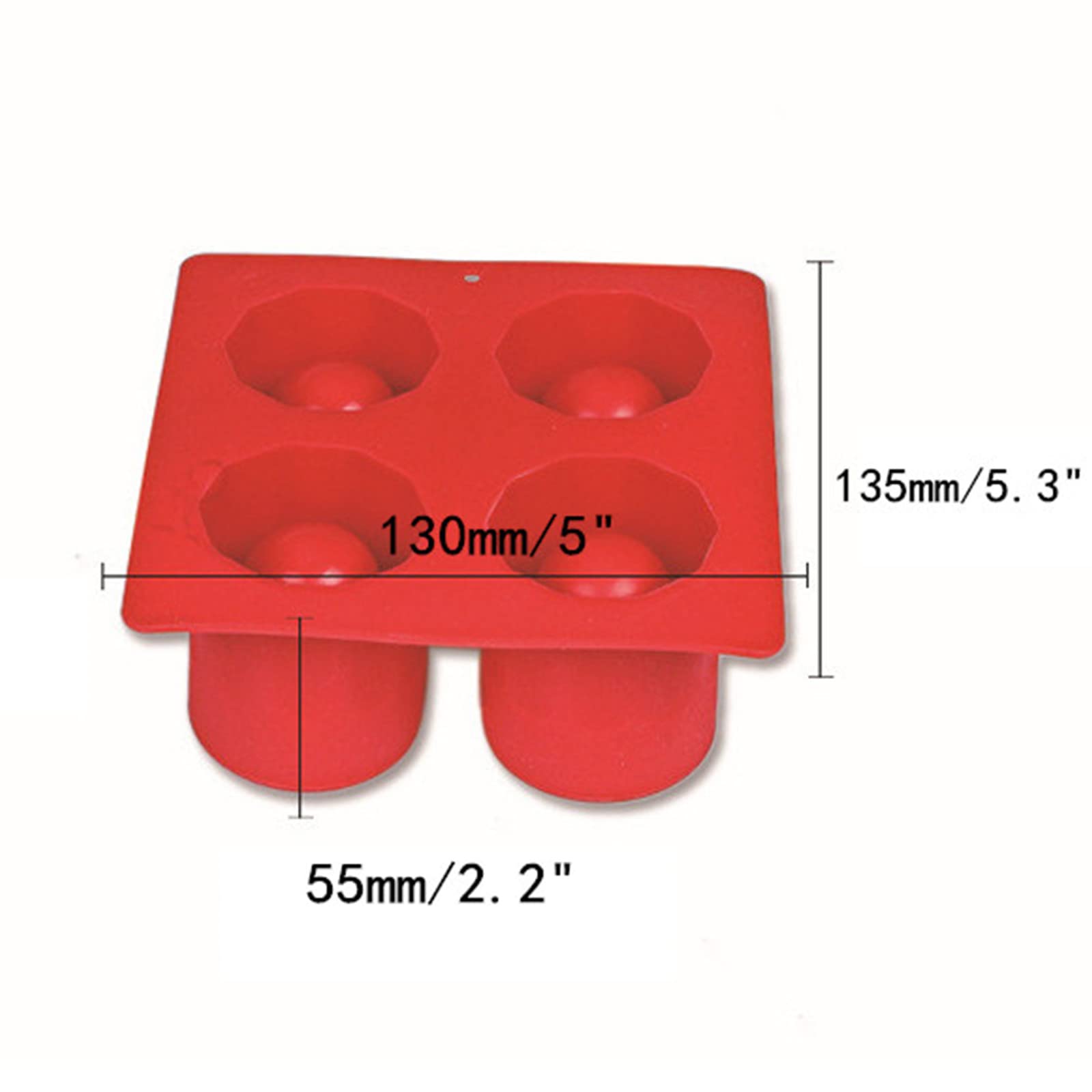 DD-life 4 Pcs 4-Cavity Ice Cubist Ice Shot Glass Molds Round Shot Glass Silicone Mold(Red)