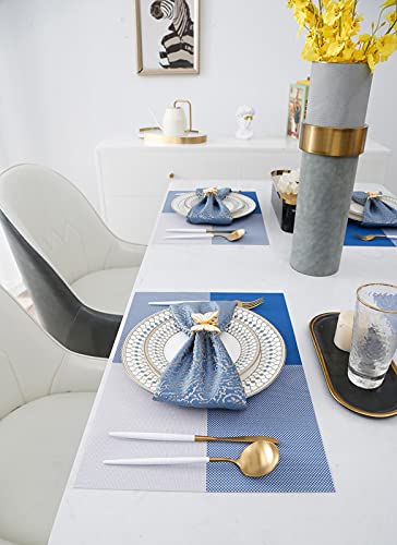 Createshao PVC Vinyl Red Striped Placemat Woven Placemats Rectangular Place Mat Washable Table Mats (6 PCS, E- Grey Leaves)