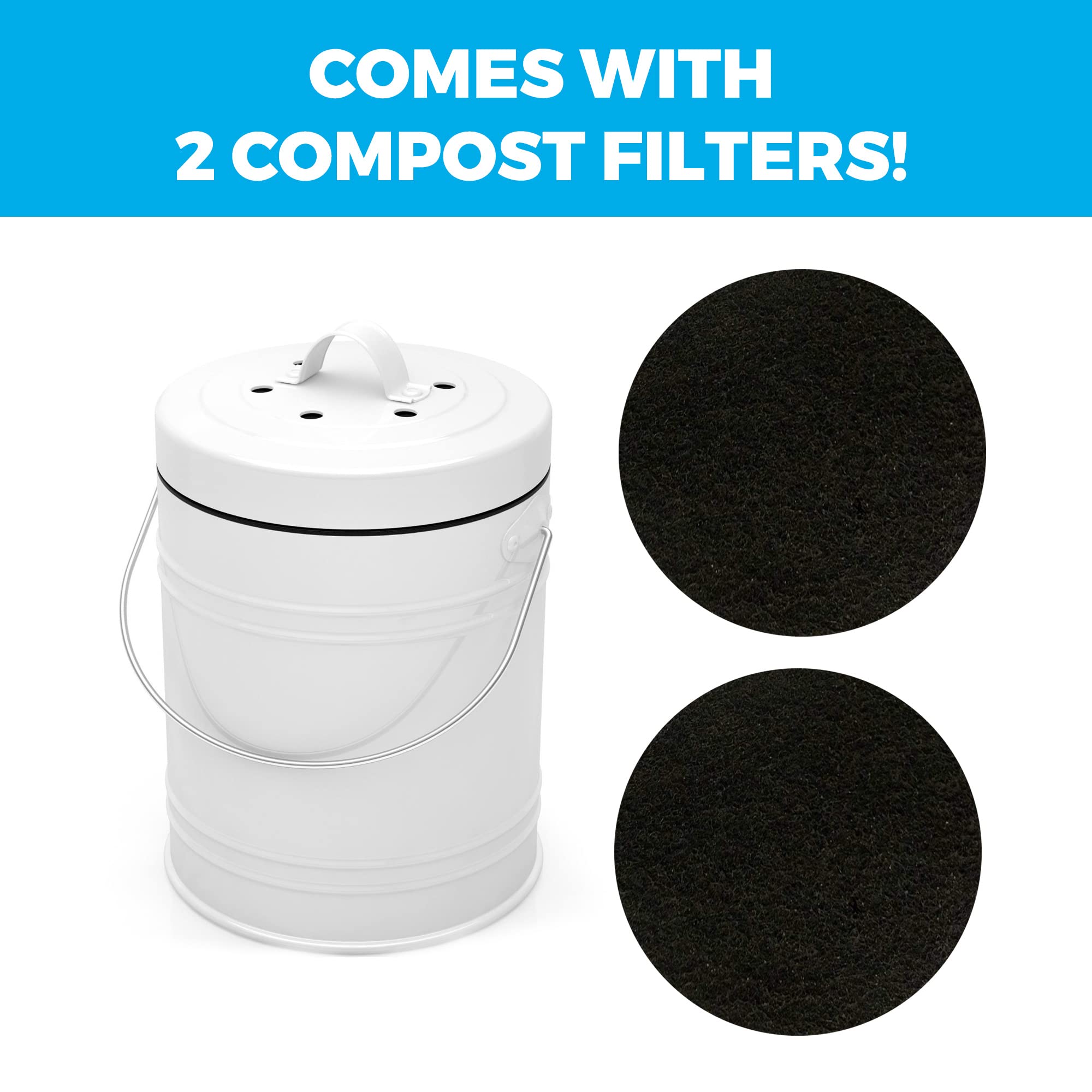 Cooler Kitchen 3 Liter Red Countertop Compost Bin - Kitchen Compost bin with EZ-No Lock Lid, Plastic Liner & Charcoal Filters - Sturdy Construction & Odor-Free Seal to Prevent Smell, Dishwasher Safe