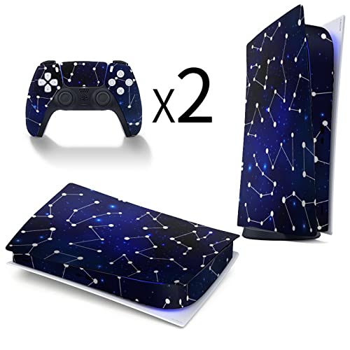 Galaxy Constellation Full Protective Skin Cover Design Wrap Decal Sticker Compatible with PS5 Digital Edition Console and Controller