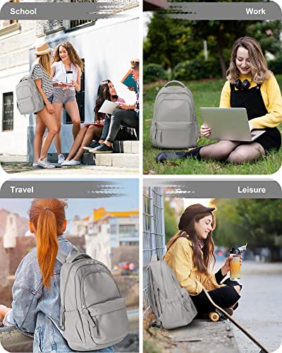 Small Backpack For School Girls Boys Aesthetic Lightweight Travel Daypack Simple Cute Backpack For Women Men Waterproof College High School Bookbag Fit 14 Inch Laptop With USB charging port,Rrey Brown