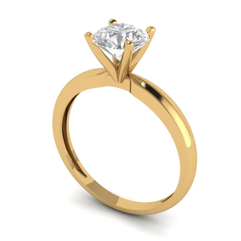 Clara Pucci Yellow 14k Solid Gold Solitaire anniversary Engagement Promise Bridal Ring - 1 Ct Round Cut Clear Simulated Diamond Sz 9