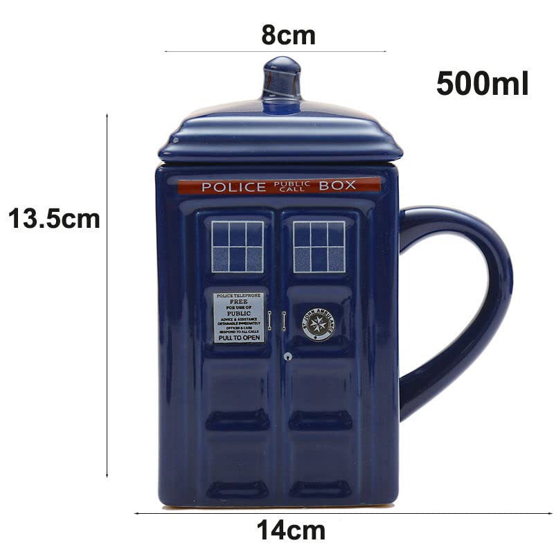 Doctor Tardis Police Box Ceramic Mug Cup with Lid Cover for Tea Coffee Mug Funny Creative Gift Kids Men