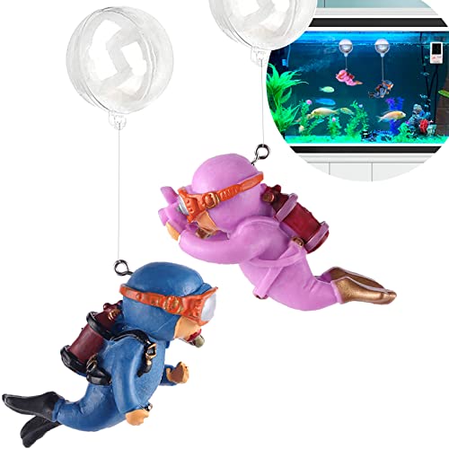 YoohNuse Floating Fish Tank Decorations Betta Fish Toys for Aquarium Decor Accessories Aquarium Diver Decoration for Large Small Fish Ornaments (2 Pack)