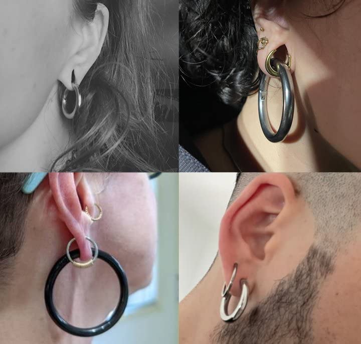 DOEARKO 2PCS Simple Hoop Ear Plugs Body Piercing Tunnels 316 Stainless Steel Hypoallergenic Earrings Plugs for Ears Expander Body Jewelry (Gauge:4mm(6G)*40mm(diameter), Silver)