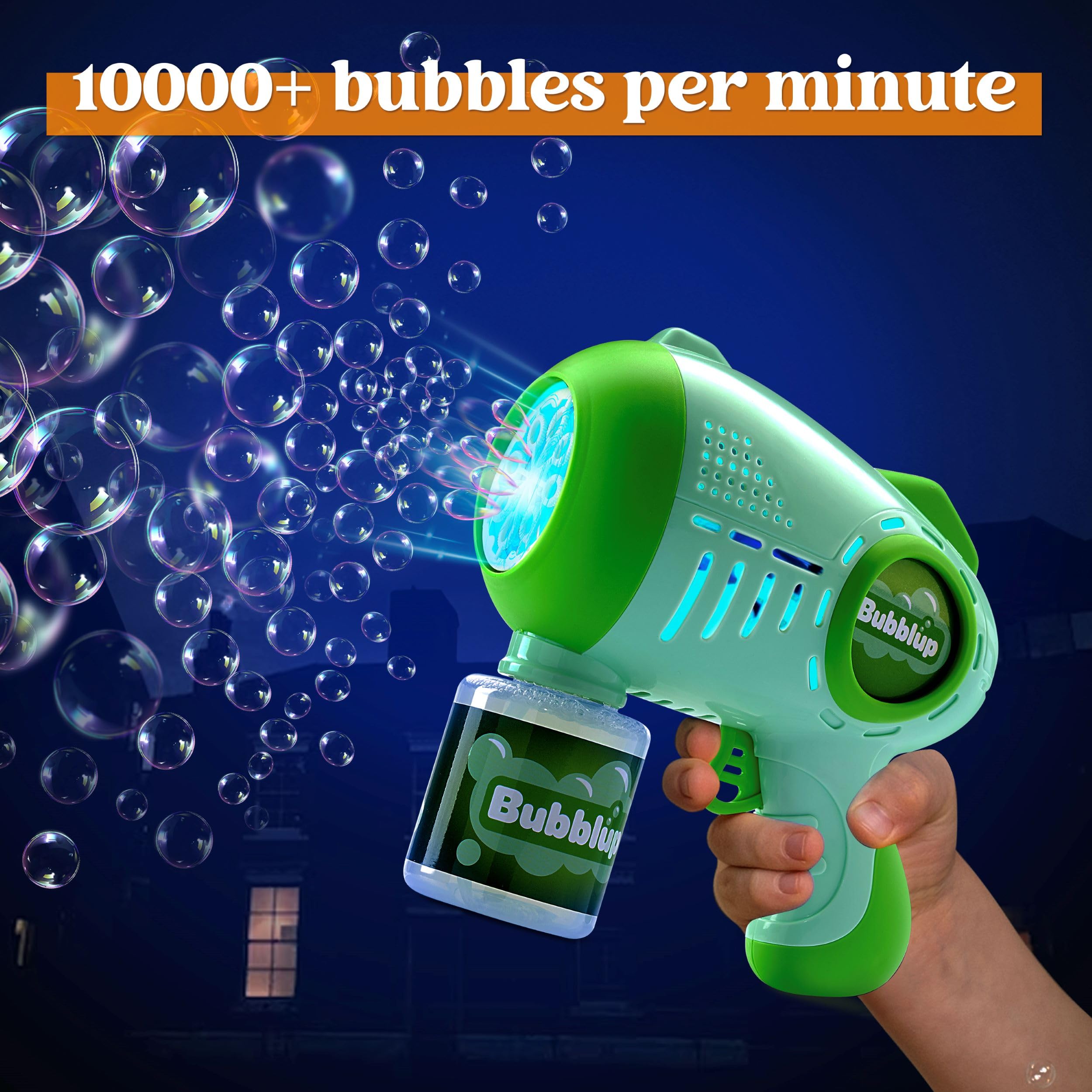 JOYIN 2 Packs Bubble Guns with 4 Bottles Bubble Solution, 10 Holes Light Up Automatic Bubble Machine Gun for Kids, Adults, Summer Toys, Easter Basket Stuffers, Birthday Gift, Bubbles Party Favors