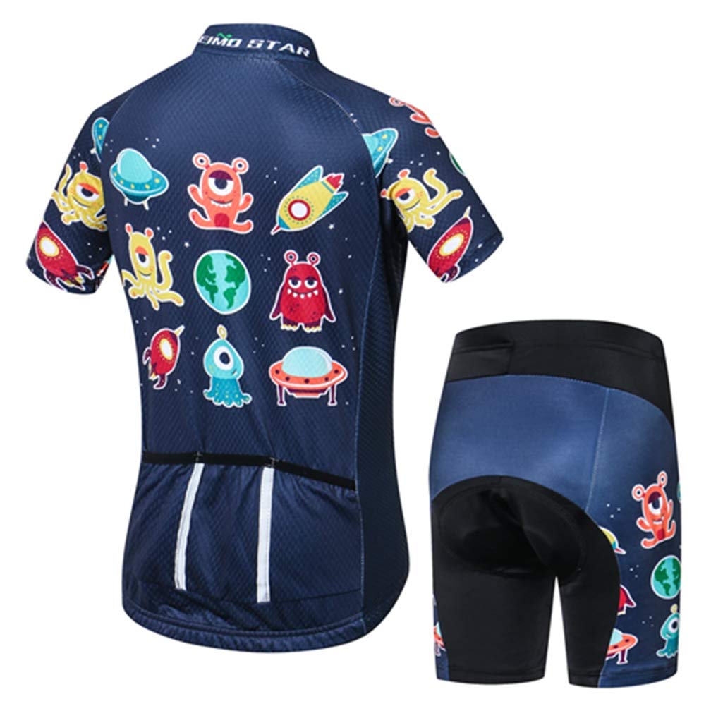 Children Bike Clothing Riding Summer Cycling Jersey Shorts Padded Bicycle Sportswear Rocket Blue XL