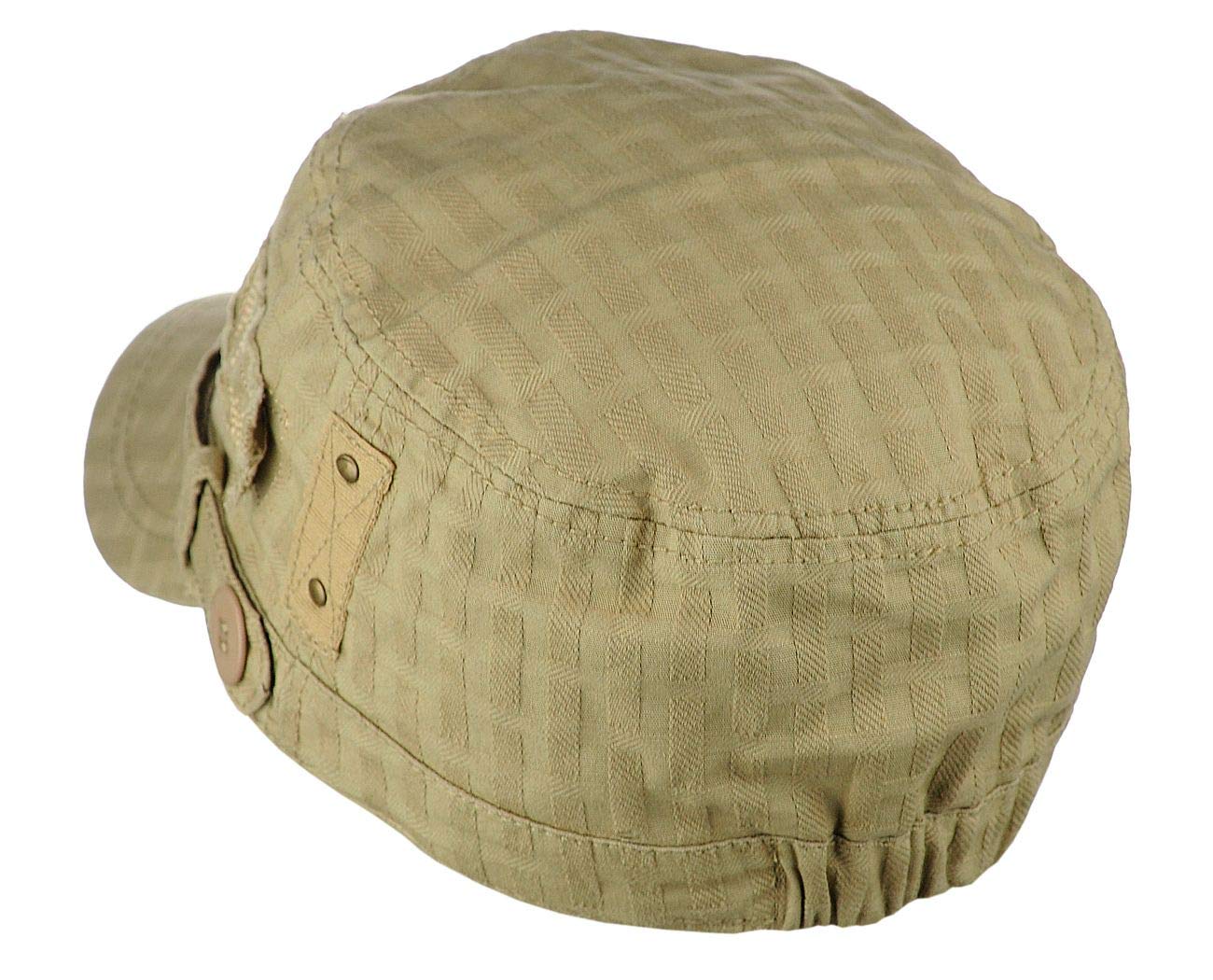 D&Y Unisex Distressed Patched Button Waffle Cadet Military Cap, Beige