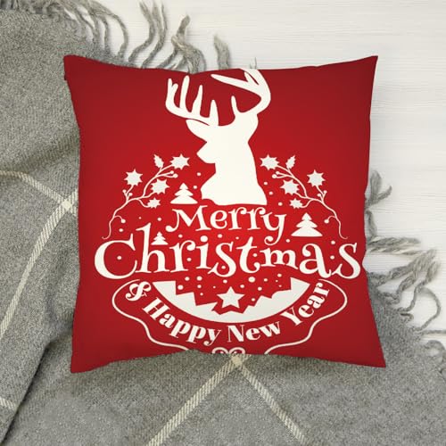 Christmas Deer Pillow Covers Animal Tree Moon Snowflakes Pack of 2 Throw Pillow Covers Home Decorative Soft Linen Square Comfy,red,16x16 Inch