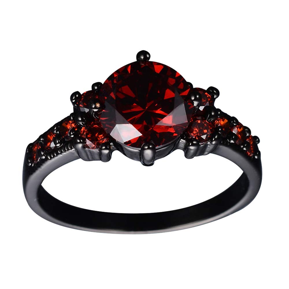 Dabangjewels Red Round Garnet 925 Sterling Silver 14KT Black Gold Over Women's Wedding Engagement Ring for Womens