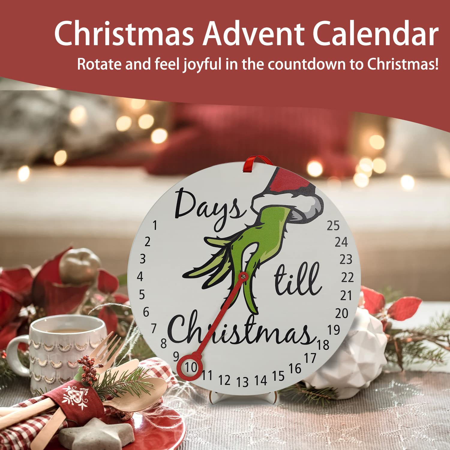 CHEFAN Christmas Decorations, Christmas Ornaments, Christmas Wall Decor, Christmas Countdown Calendar, Wood, 10.5inch