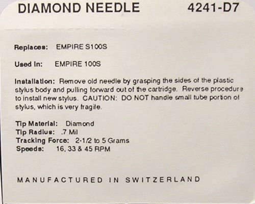 TURNTABLE NEEDLE STYLUS FOR Empire S100S 100S 280LT 380LT CARTRIDGE 4241-D7