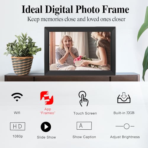 Digital Picture Frames Load from Phone, Frameo 10.1 inch Smart WiFi Digital Photo Frames You Can Send Pictures to, 1280x800 IPS LCD Touch Screen, Built in 32GB, Gift for Friends and Family…