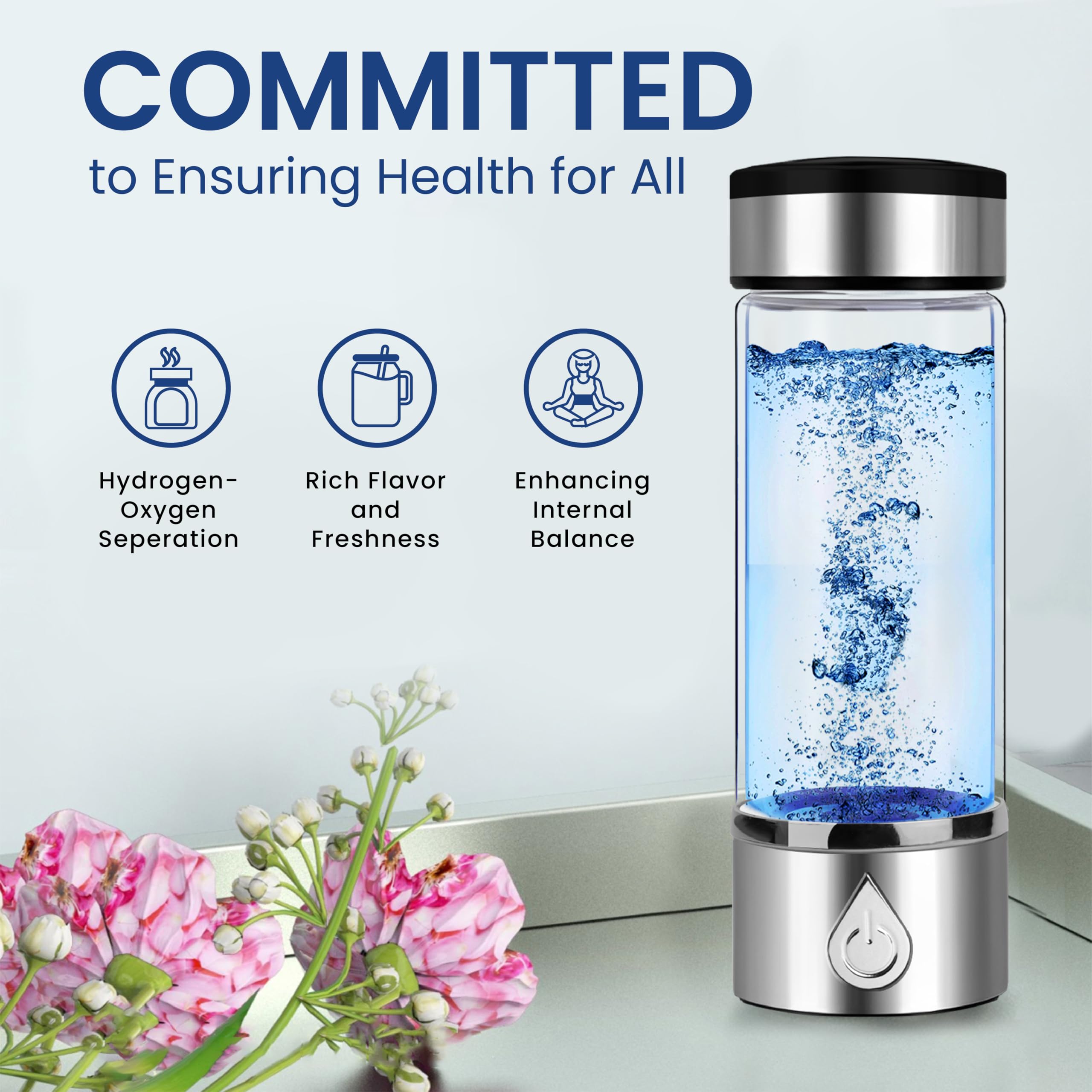 Hydrogen Water Bottle, Hydrogen Water Generator Bottle - Hydrohealth Hydrogen Water Ionizer Machine for Home, Gym, Travel, Office, 450ml
