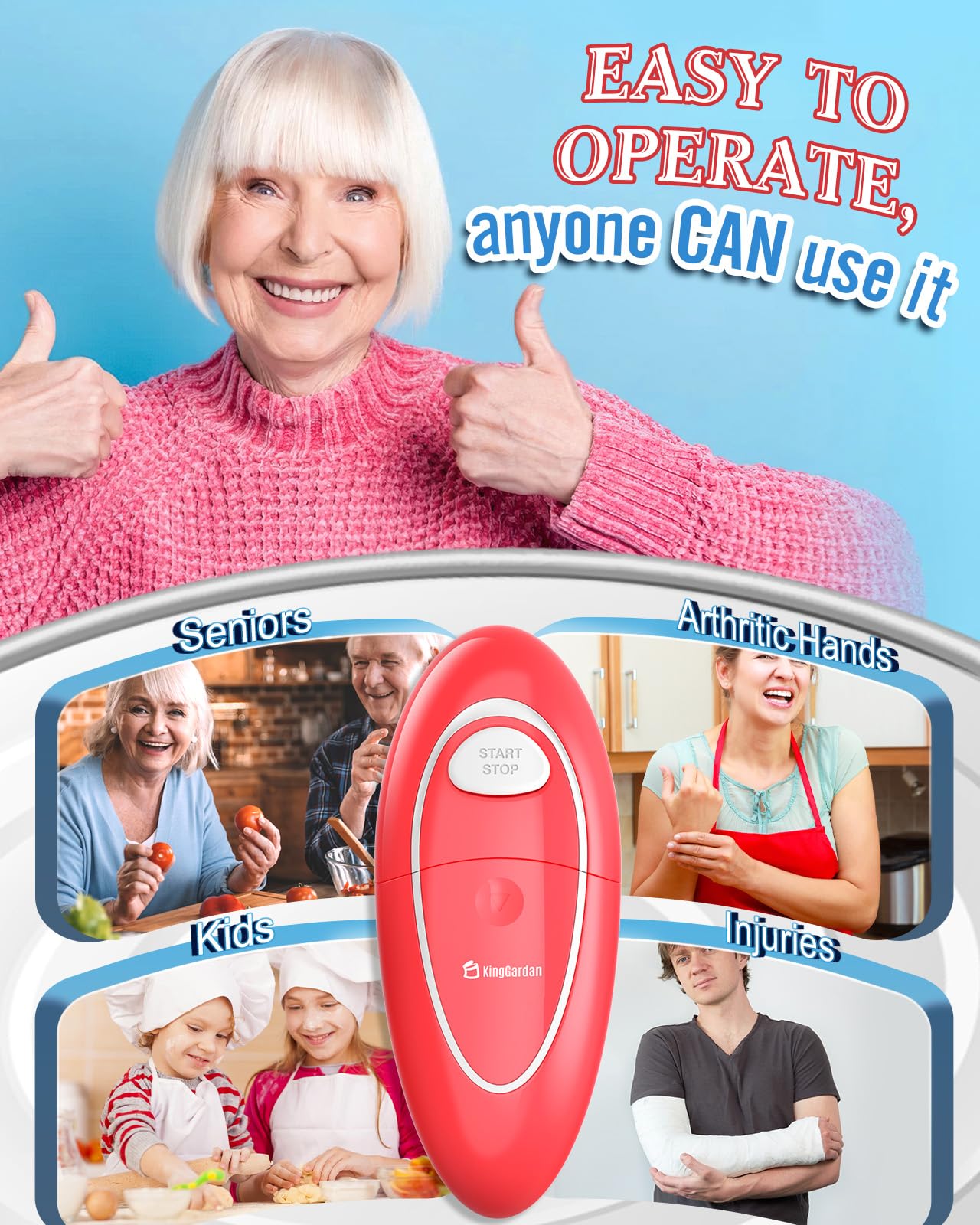 Electric Can Opener Easily Open All Can Sizes with Fast Speed & Smooth Edge, Food-Safe & Battery Operated Can Openers for Kitchen, Automatic Can Opener Hands Free for Weak Hands, Seniors, Arthritis