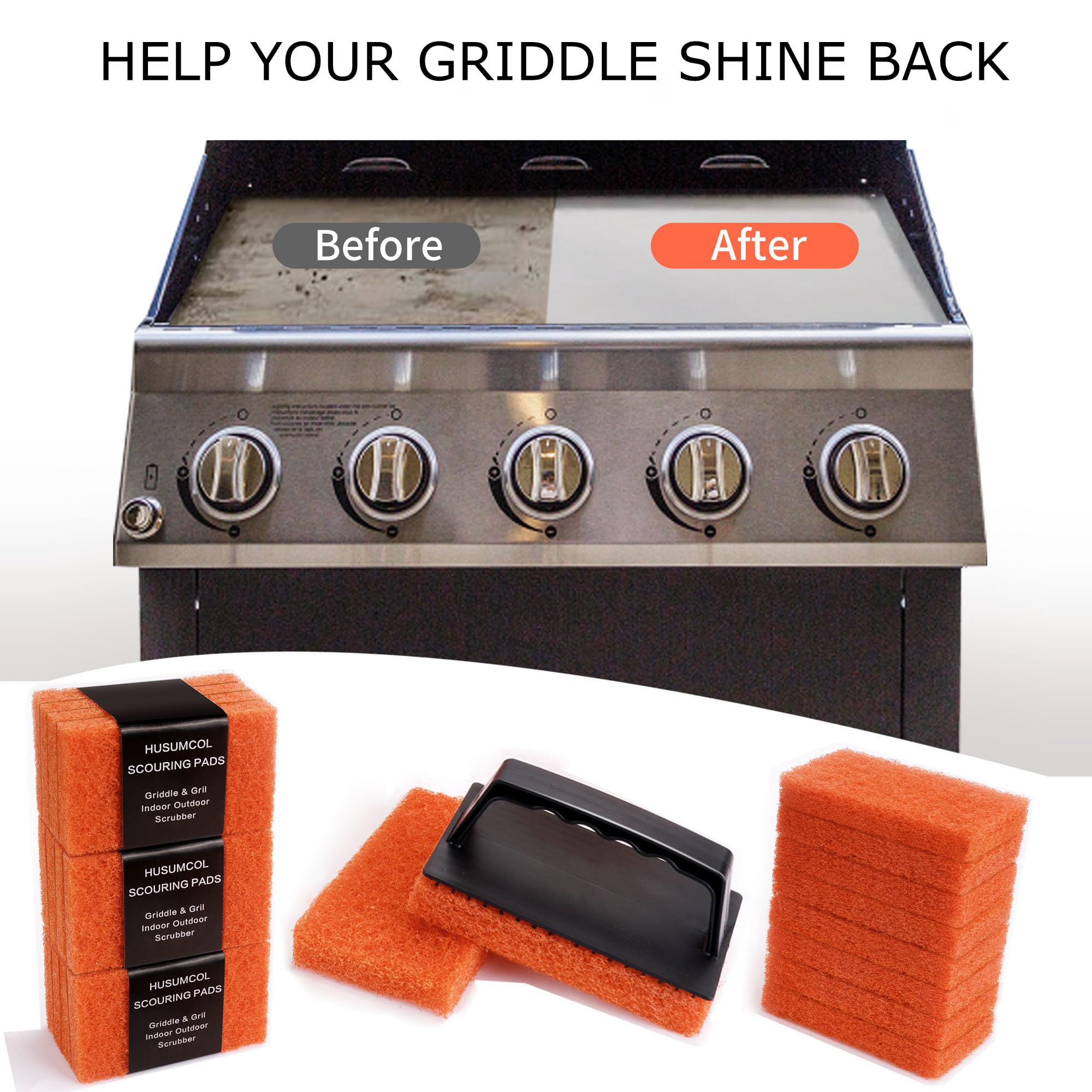 Griddle Cleaning Kit, Heavy Duty Grill Cleaning Pads for Blackstone Flat Top Griddle and Grill, Non- Scratch Scouring Pads for Pots, Stove, Pans, Cookware, Tub and More, Scour Pads (22 Pads + Handle)