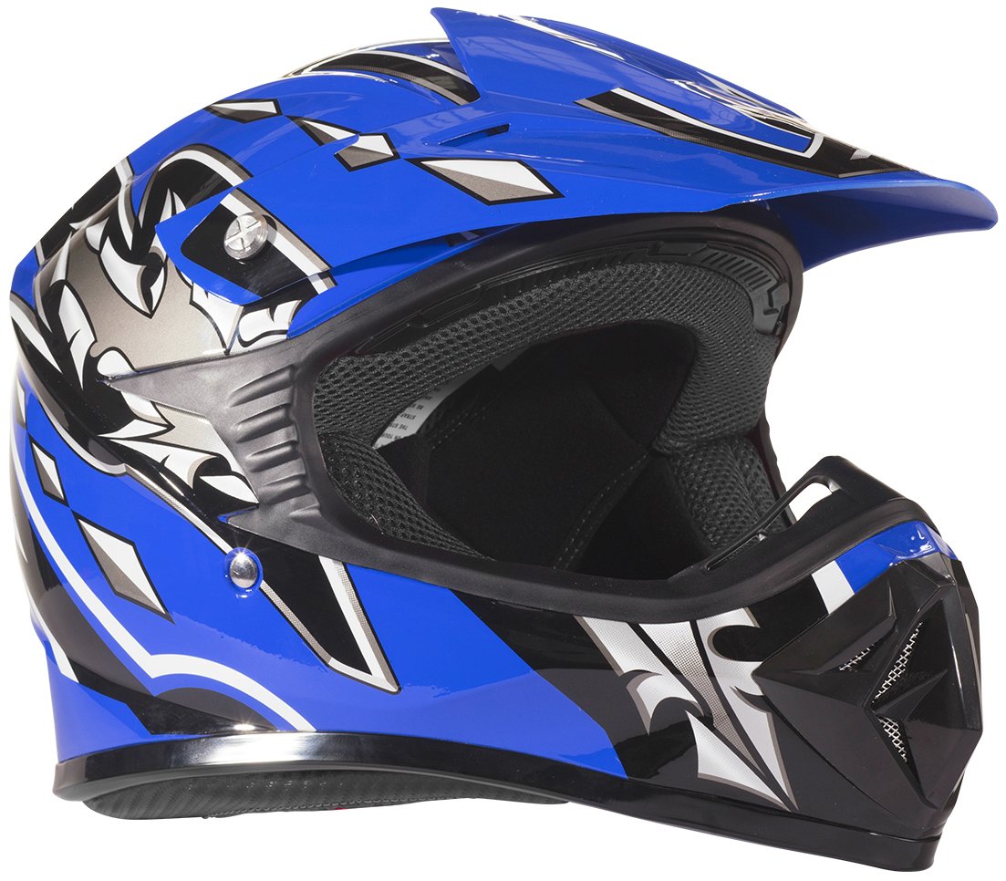 Typhoon Kids Youth Offroad Helmet Gloves Goggles Chest Protector Gear Combo Motocross ATV Dirt Bike MX Black Blue ( Medium )