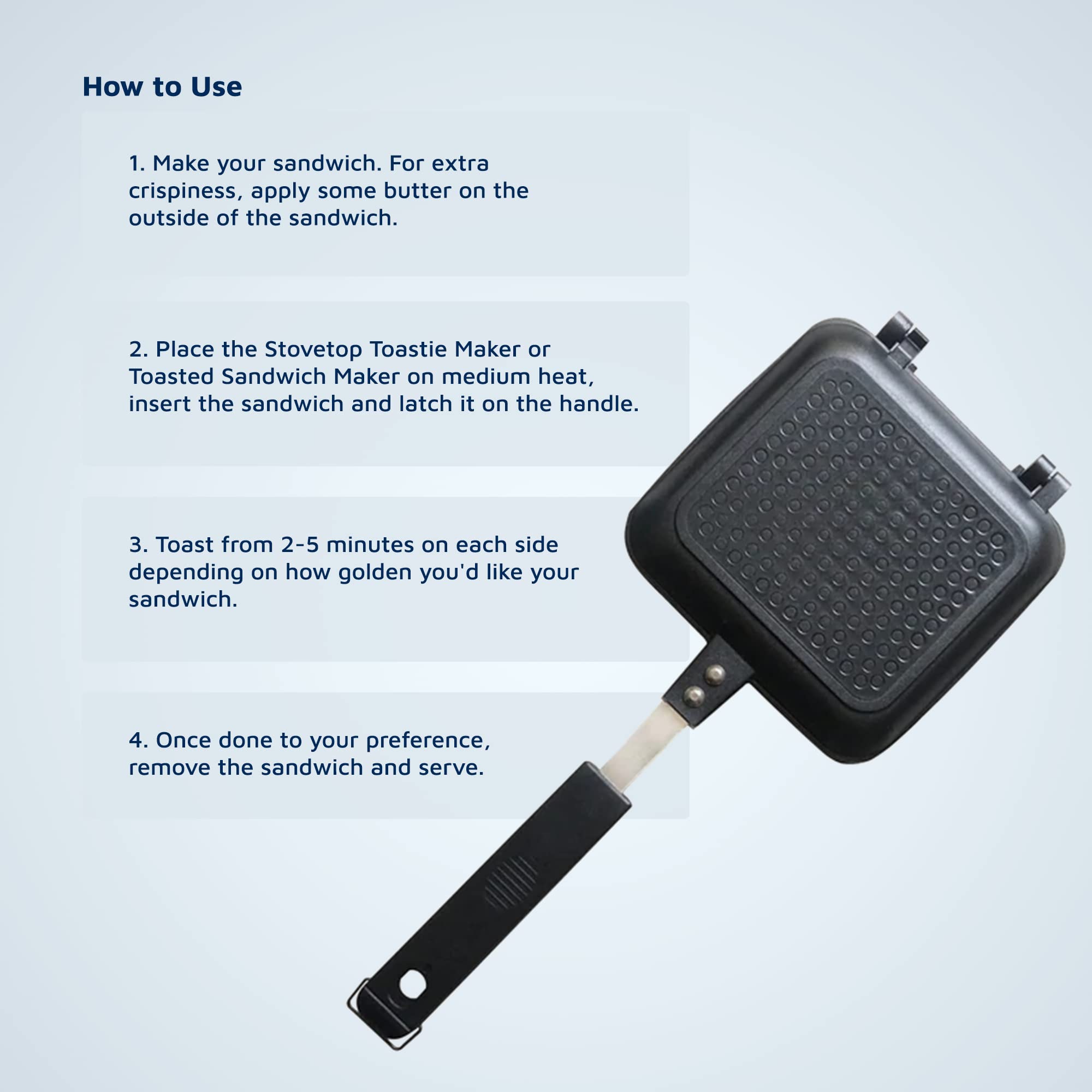 Jean-Patrique Stovetop Toastie Maker β Black Ceramic Toasted Sandwich Maker - Non-Stick Panini Press with Handles - Indoor & Outdoor Panini Grill Press Sandwich Maker β Breakfast Sandwich Maker