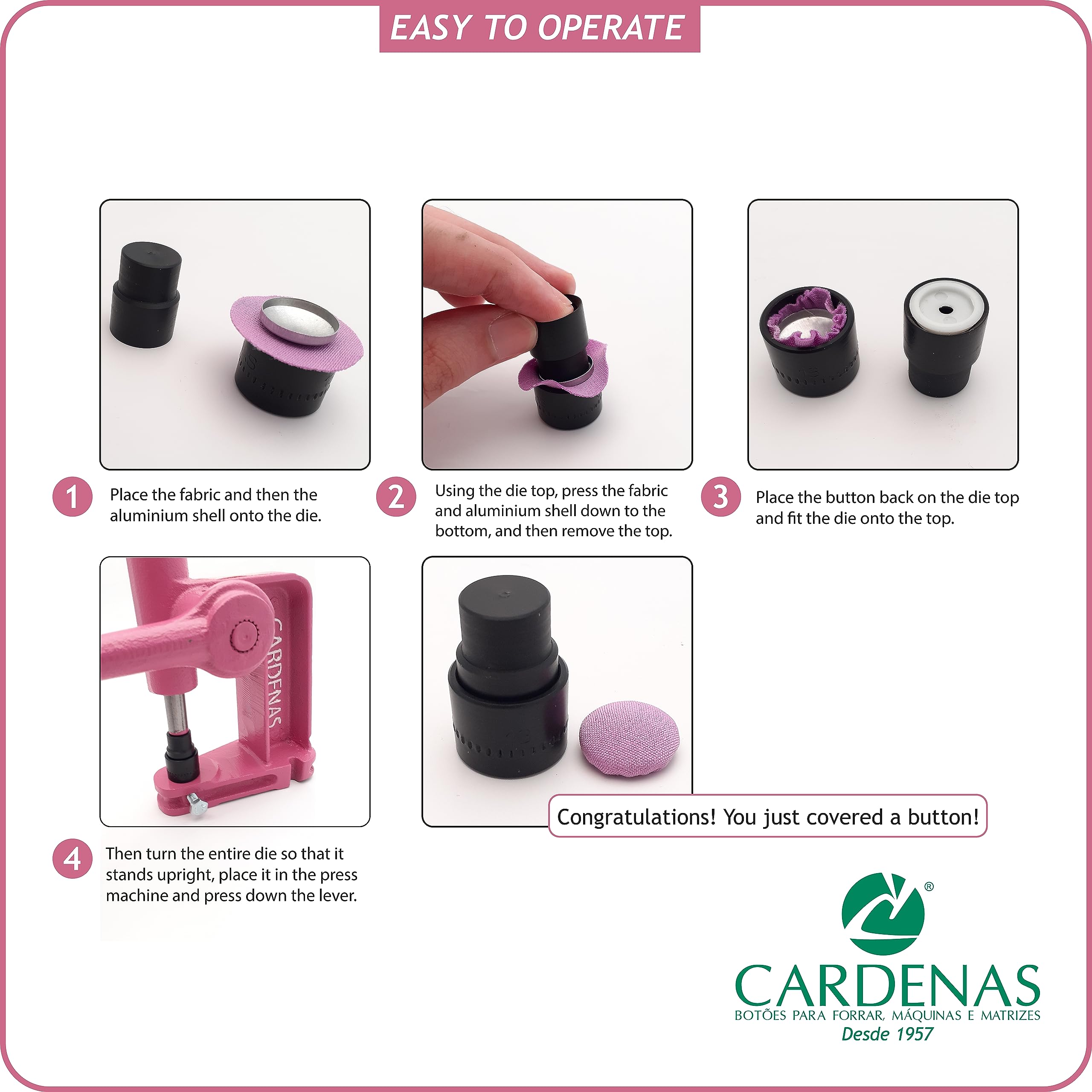 Cardenas - Button Maker Machine Interchangeable Die for Crafts - DIY Crafts Arts Supplies - Button Cover Machine, Pin Maker, Button Maker Mold for Crafts - Black, 9/16" (14mm)
