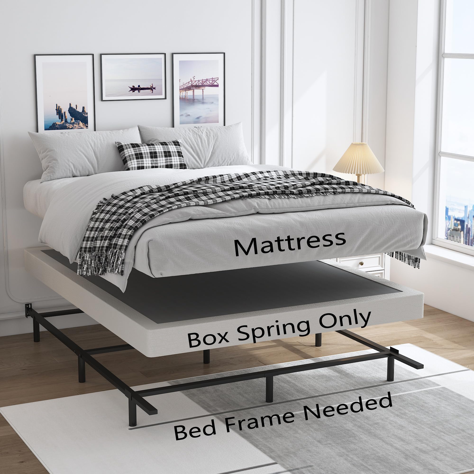 HOBINCHE 5 Inch Queen Size Box Spring for Bed,Heavy Duty Box Spring with Fabric Cover,Noise Free,Easy Assembly,3000LBS Weight Capcity Metal Mattress Foundation,Non-Slip