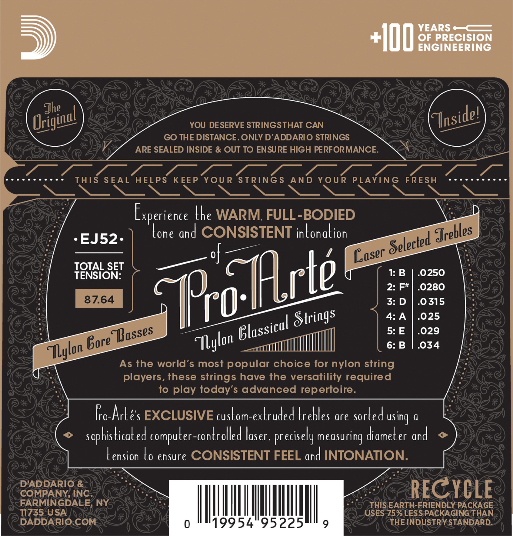 D'Addario Guitar Strings - Pro-Arte Classical Guitar Strings - EJ52 - Nylon Guitar Strings - For Alto Guitars - Nylon Core - Normal Tension