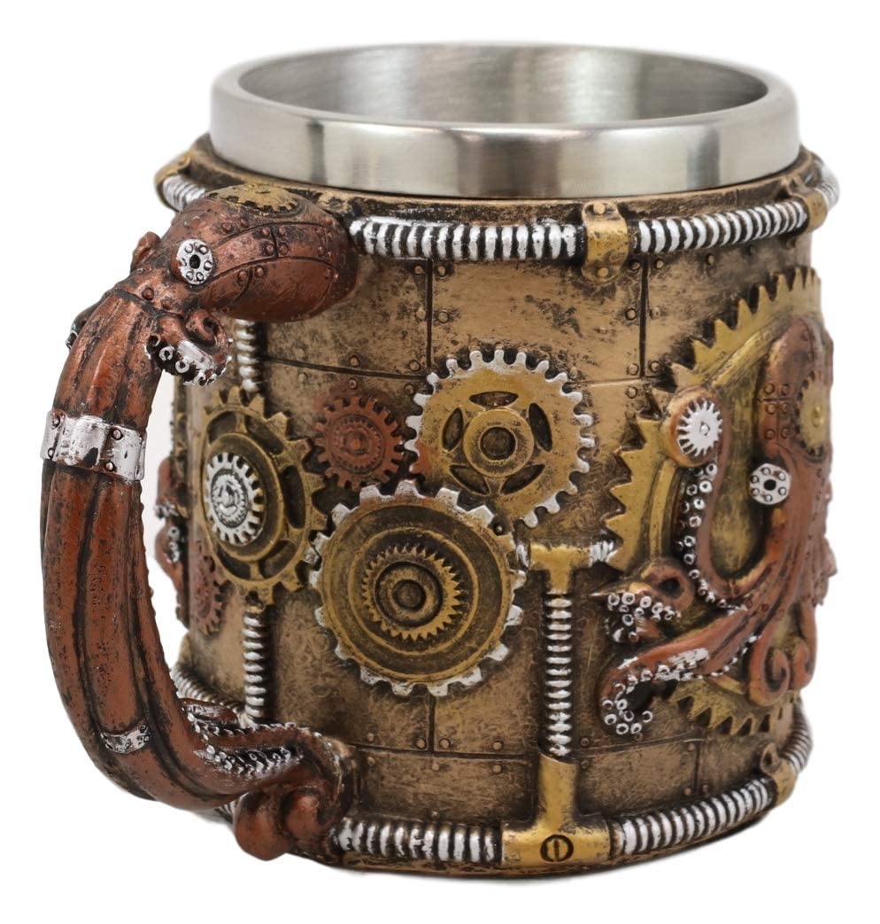 Ebros Brazen Steampunk Kraken Octopus Cyborg With Sculpted Robotic Gearwork Valves And Pipelines Beverage Drinkware Serveware Decorative Accent (Drinking Mug Cup)