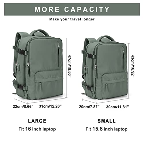 Carry On Backpack for Women, Large Travel Backpack Flight Approved, Waterproof 17 Inch Laptop Backpack Business Work Backpacks Men Mochila De Viaje, DarkGreen