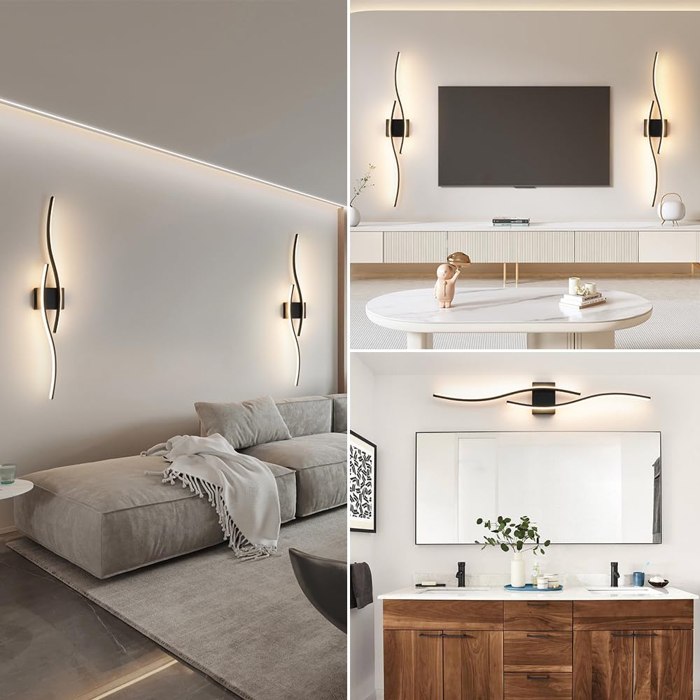 Daunton Modern Wall Sconce set of Two with Remote Control, Dimmable LED Wall Sconces Lighting set of 2, Black Wall Light with Timer, LED Wall Lamp for Bedroom Living Room Bathroom Hallway 40.5" Length