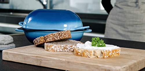 LoafNest: Incredibly Easy Artisan Bread Kit. Cast Iron Dutch Oven [Blue Gradient] and Perforated Non-Stick Silicone Liner.