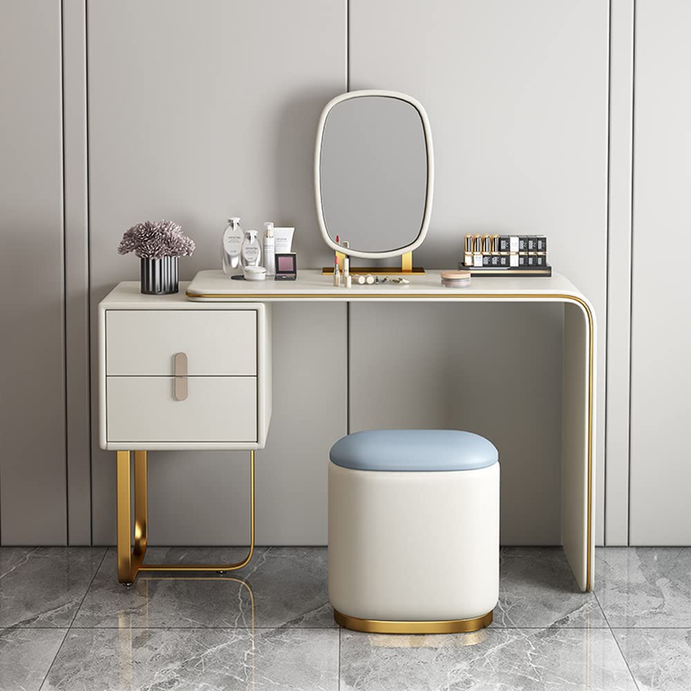 DADHI Vanity Desk,with Mirror,2 Drawers Dressing Table with Chair,for Bedroom Storage Girls (White 80cm)