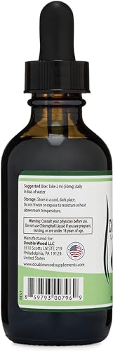 Chlorophyll Liquid Drops - Peppermint Flavored, Vegan Safe (Rich, Full Texture and Taste, Not Watered Down) for Skin Health, and Immune Function (Líquidas de Clorofila) by Double Wood