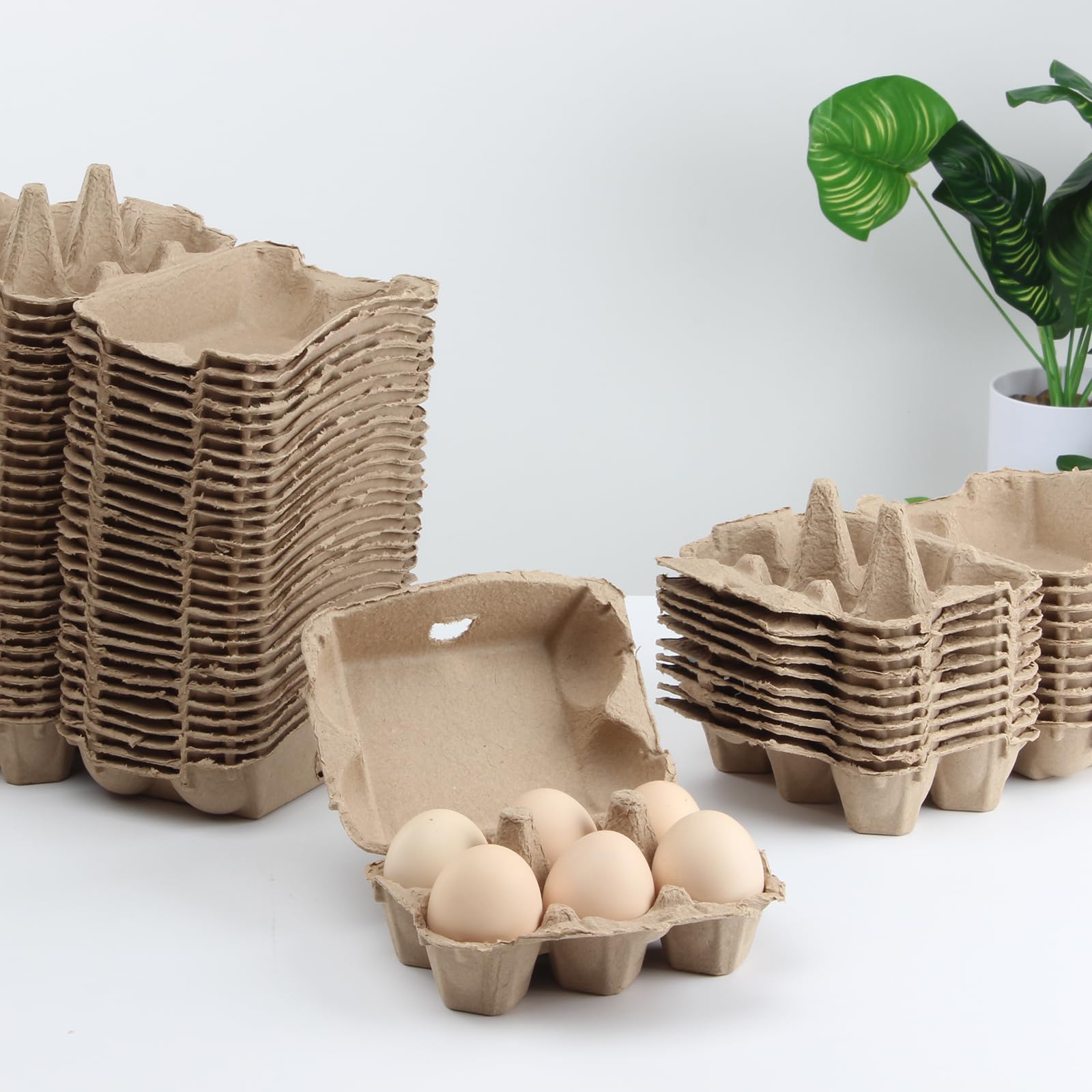 KCGANI 40 Pack Half Dozen Egg Cartons Pulp Paper Blank Egg Organizer, Reusable Light Brown Cardboard Buckle Egg Tray Holds Up to 6 Eggs Holder Container for Storage, Market, Farm