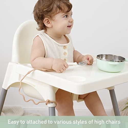 SMAutoLife Toddler Utensils,Silicone Stretch Lids for fork and spoon,Holder Strap Food Grade Silicone Keep Fork and Spoon Off The Floor Great for Baby and Kids Dishwasher Safe(Green and Blue)